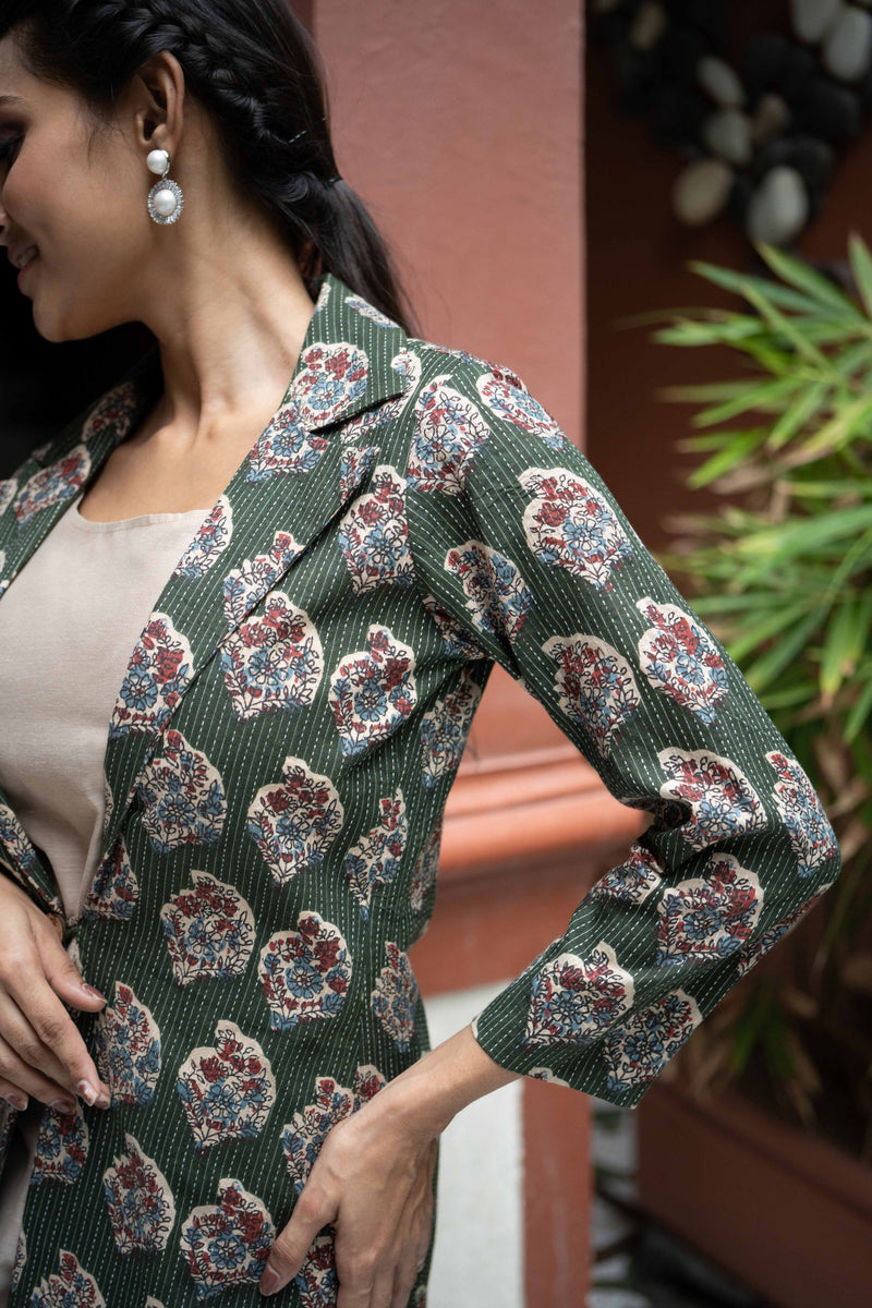 Olive green Pure Cotton Block printed Kurta set – Weavllite