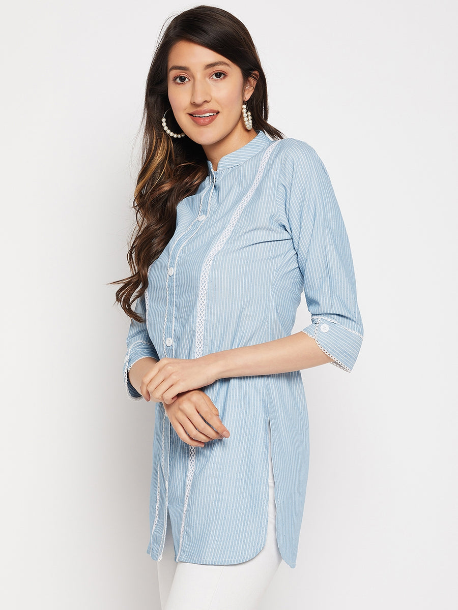 Blue Viscose Blend Stripes A-line Tunic – Weavllite